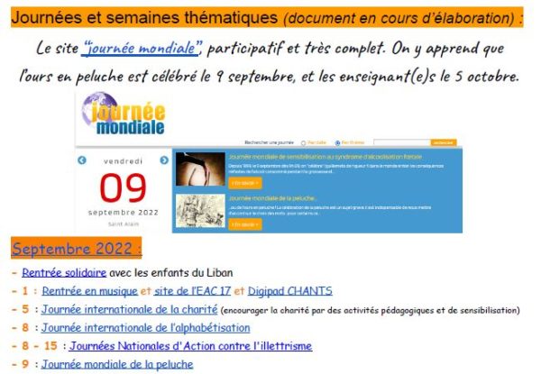 Journées et semaines thématiques – Circonscription Aunis Nord Atlantique